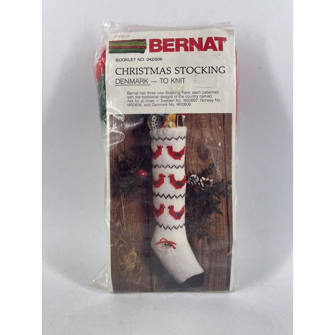 VINTAGE Bernat Knit Christmas Stocking Kit, Denmark Design Love Birds ...