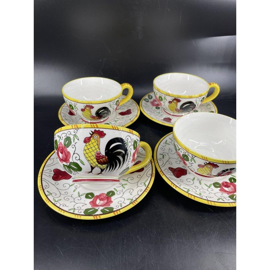 PY Ucagoo Rooster Roses Cup & Saucer Set 4 - Etsy
