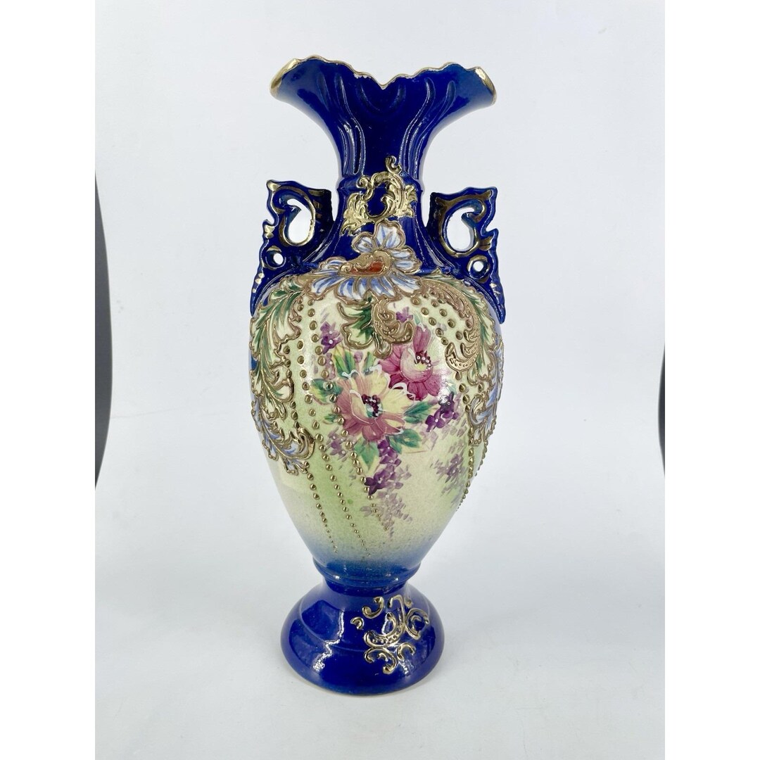 Satsuma Vase Raised Gold Gilt Moriage Japan Antique Blue - Etsy