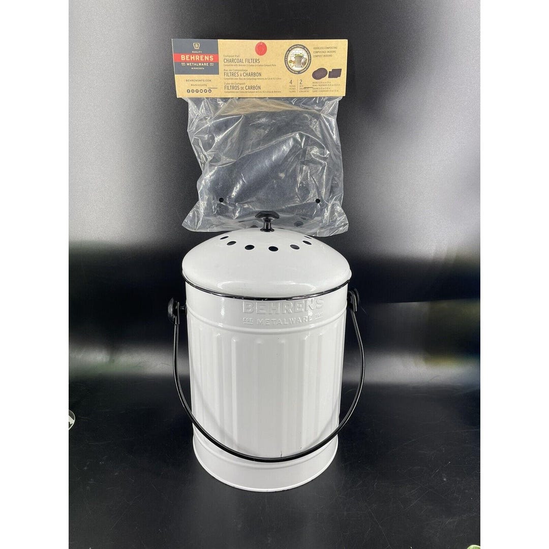 Behrens White Enamel Compost Pail With Charcoal Filter Farmhouse ...