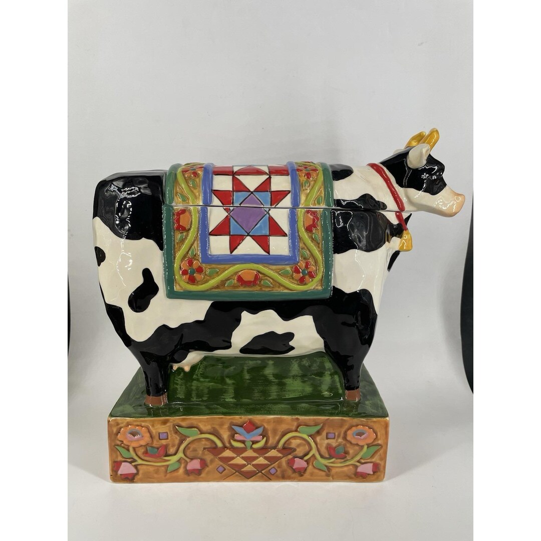 Jim Shore Cow Cookie Jar Canister Heartwood Creek Barnyard Quilt Cow ...