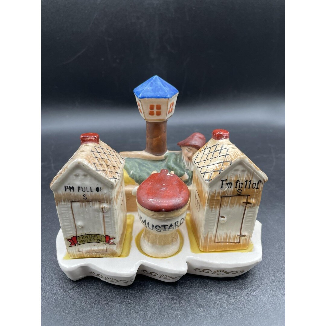 Vntg Condiment Hobo Salt Pepper Japan Outhouse Toilet Mustard Grand ...