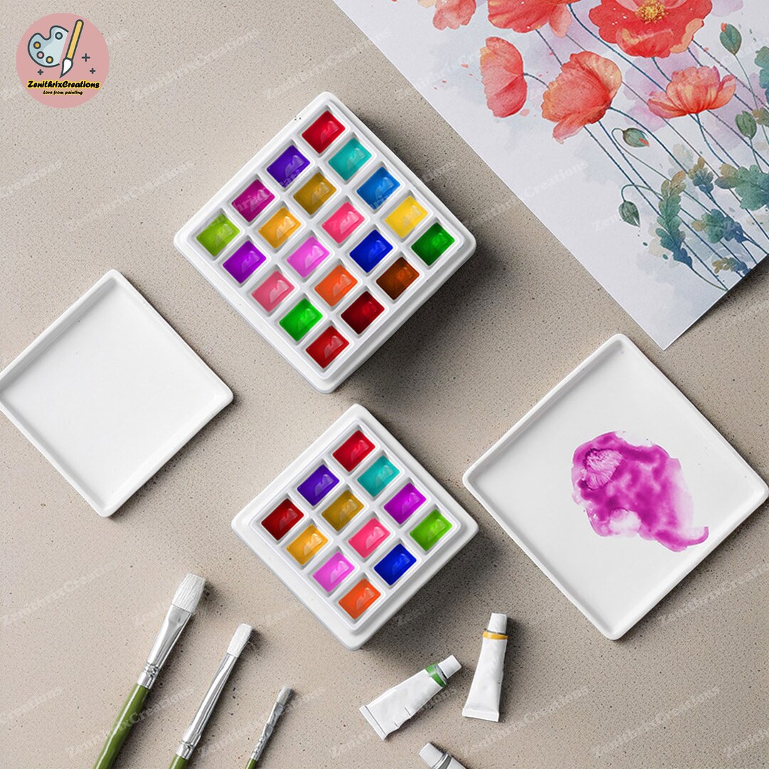 Ceramic Watercolor Paint Palette, Travel Porcelain Palette, White Clay ...