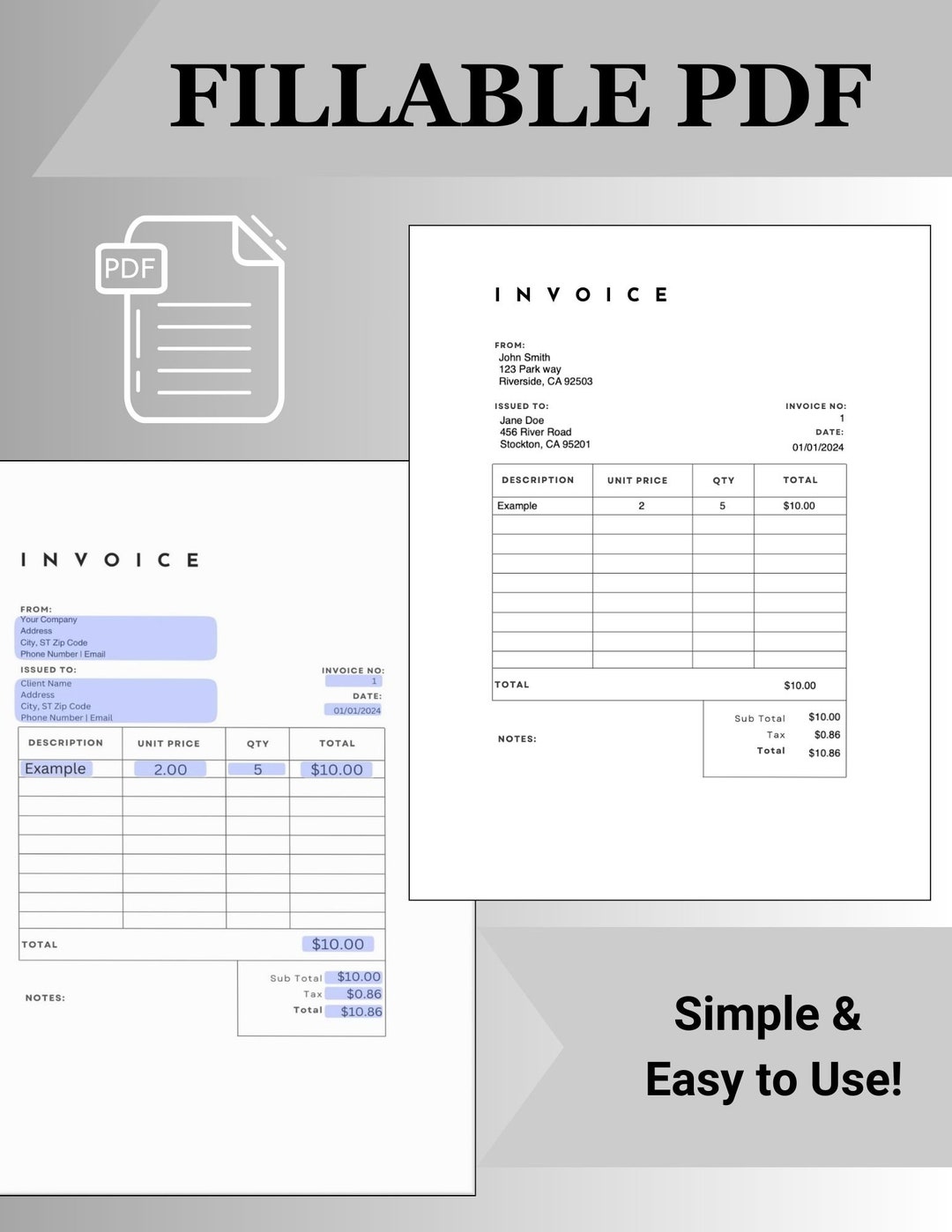 Invoice Template FILLABLE PDF - Etsy