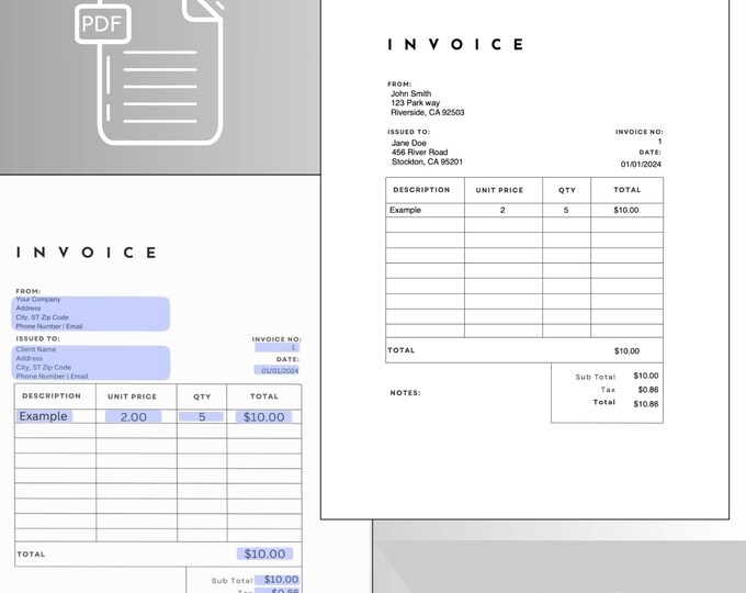 Invoice Template FILLABLE PDF - Etsy