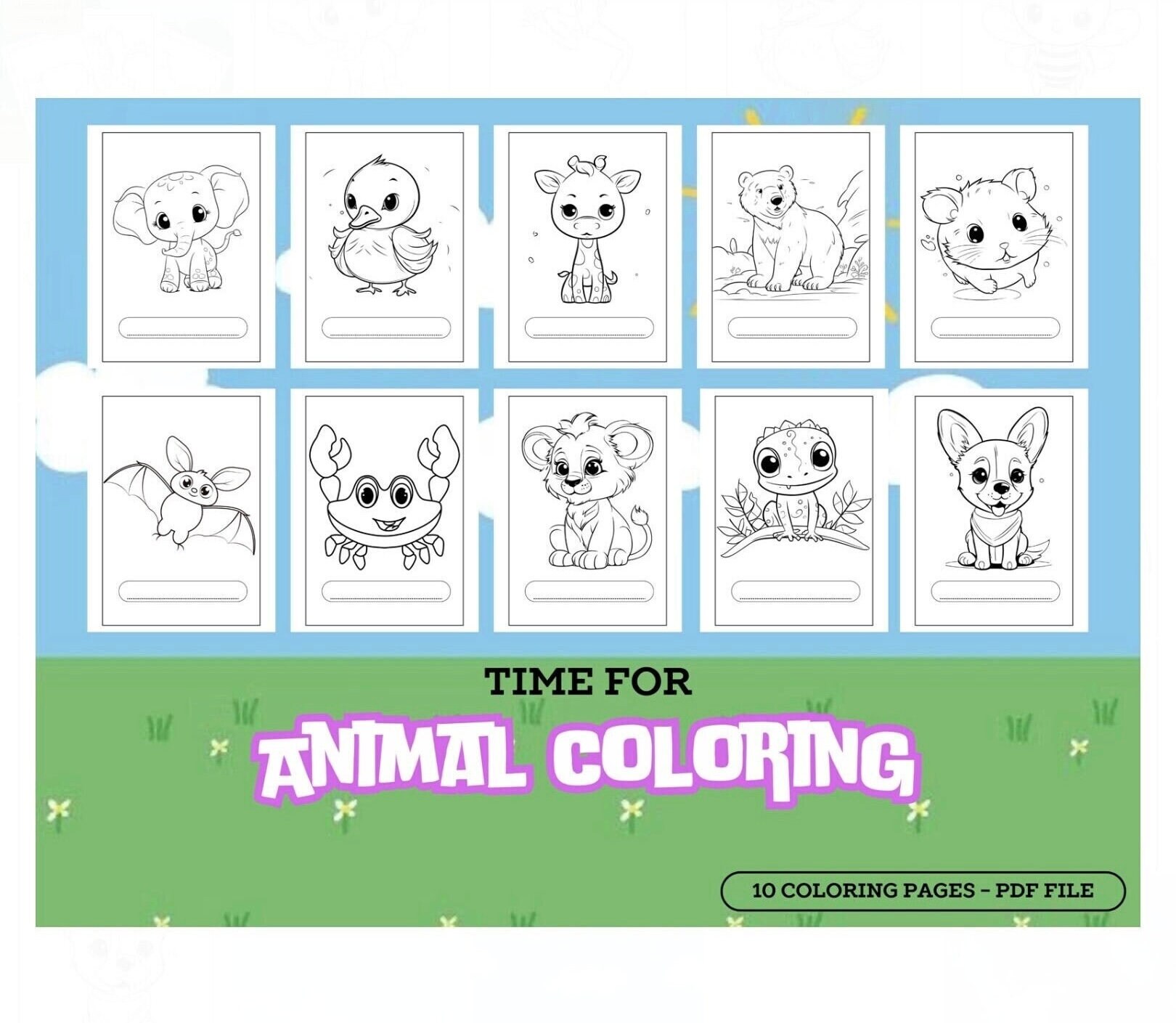 Animal Colouring: 10 Adorable Animals Coloring Pages - Etsy