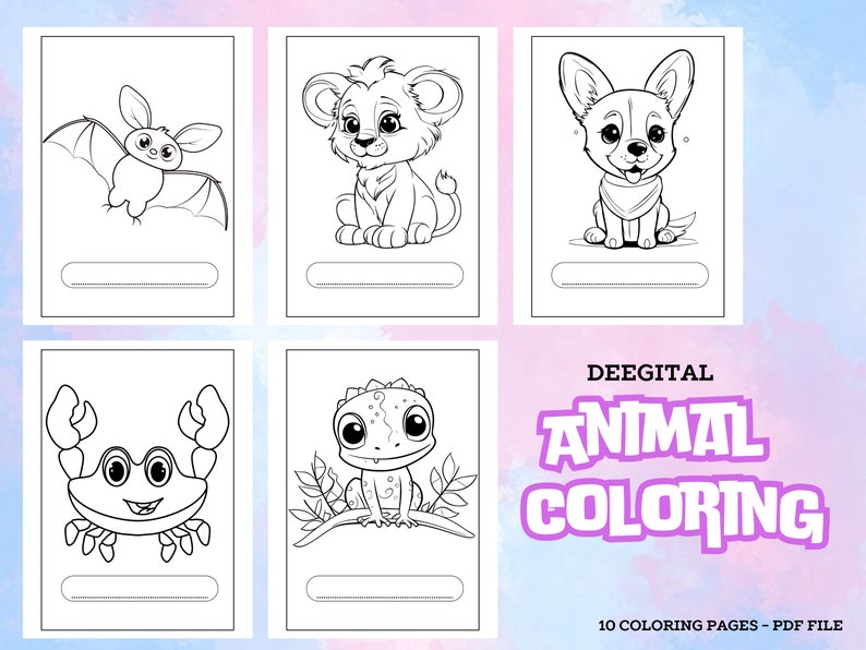 Animal Colouring: 10 Adorable Animals Coloring Pages - Etsy