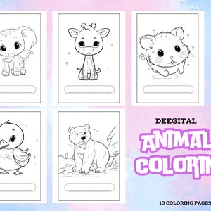 Animal Colouring: 10 Adorable Animals Coloring Pages - Etsy