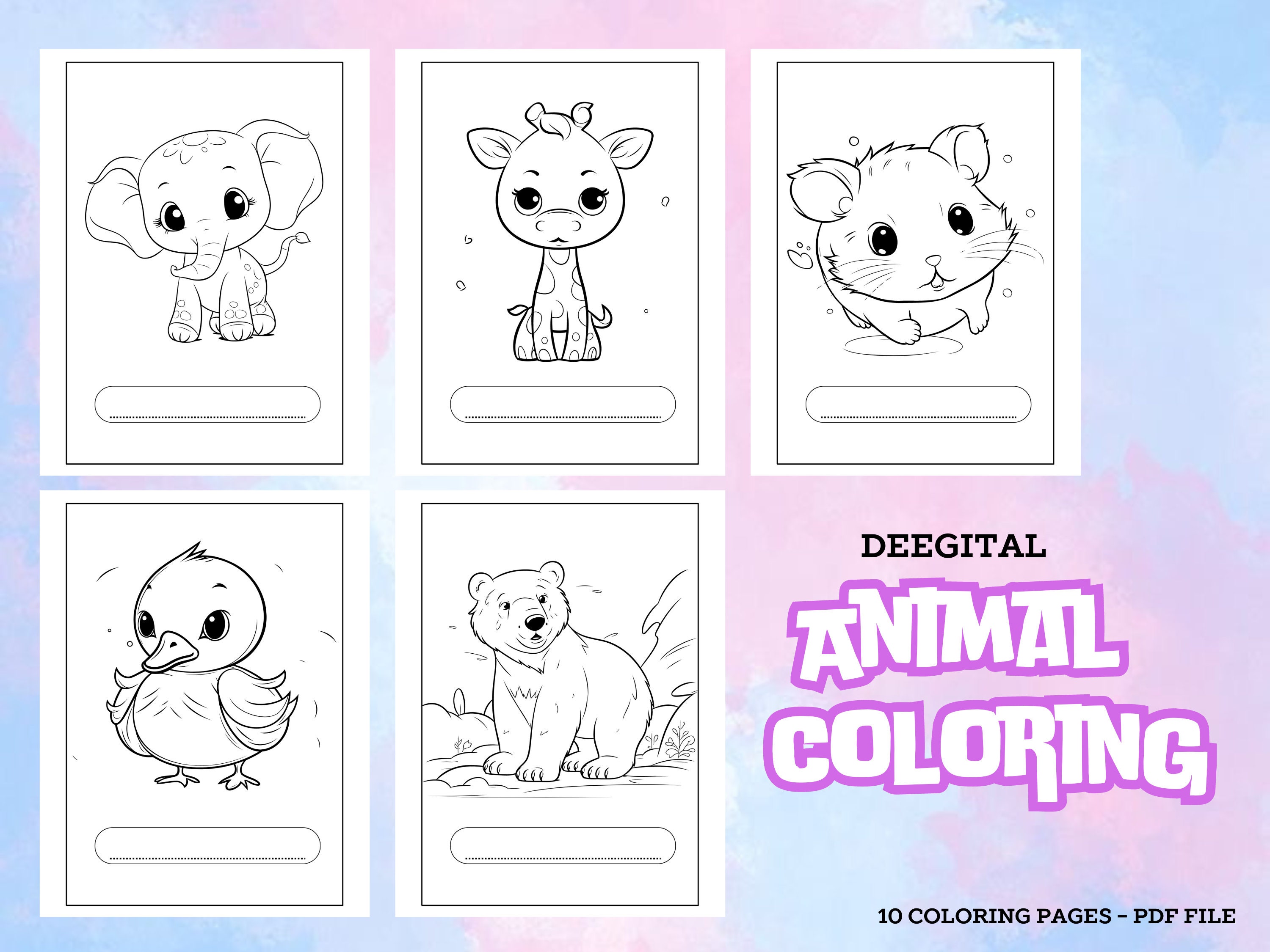 Animal Colouring: 10 Adorable Animals Coloring Pages - Etsy