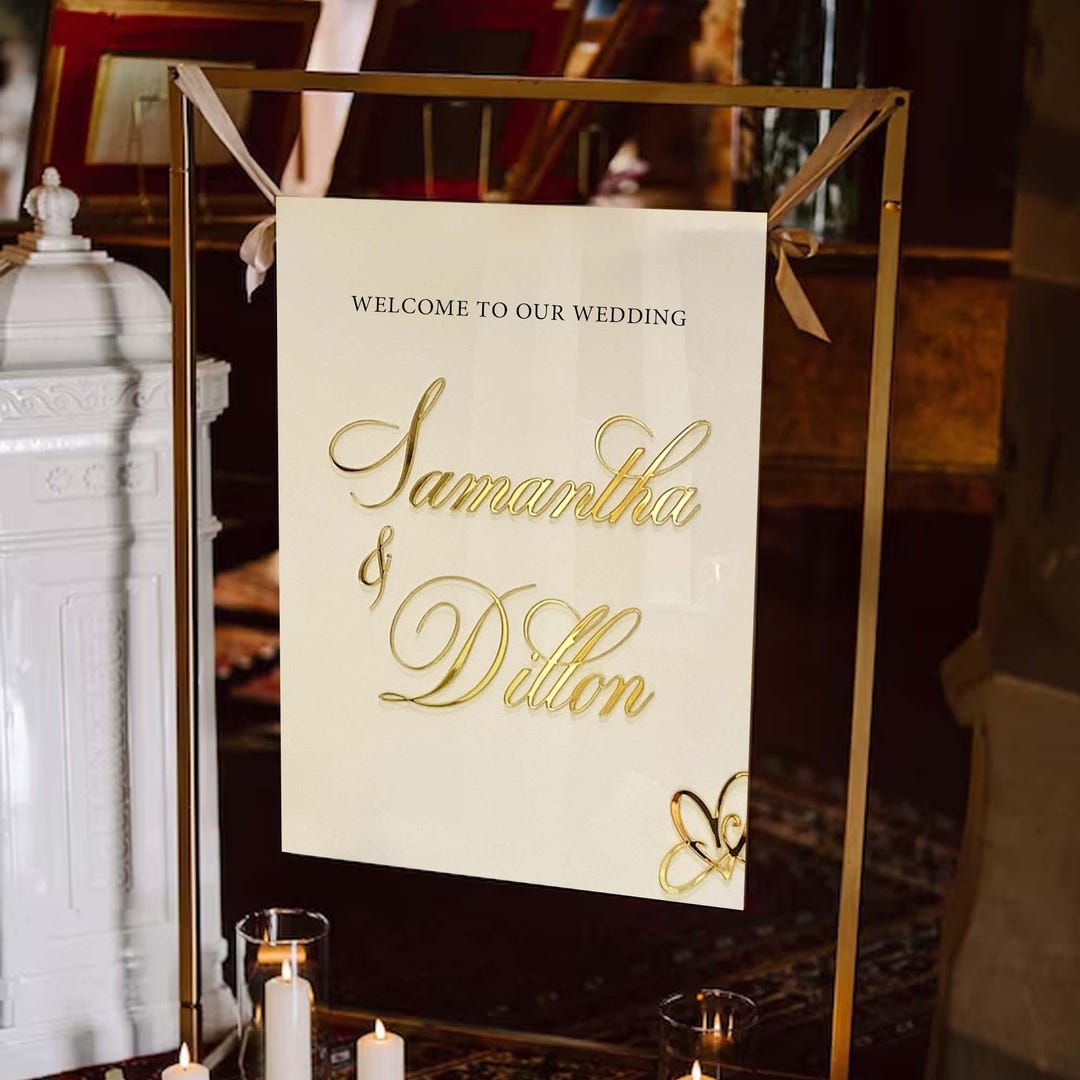 3D Gold Mirror Wedding Sign, Wedding Welcome Sign, Acrylic Welcome Sign ...