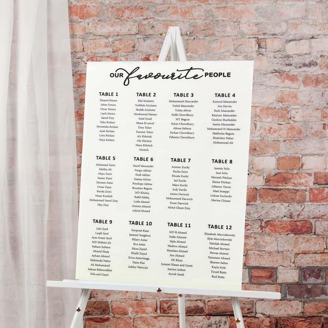 White Acrylic Table Seating Sign, Large Table Seating Chart, Find Your ...