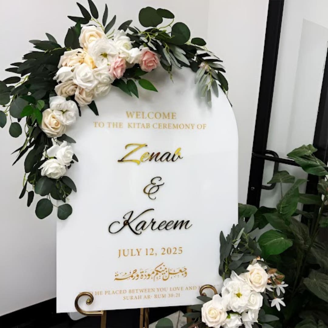 Personalized Welcome to the Kitab Ceremony, Arched Nikkah Sign, Acrylic ...