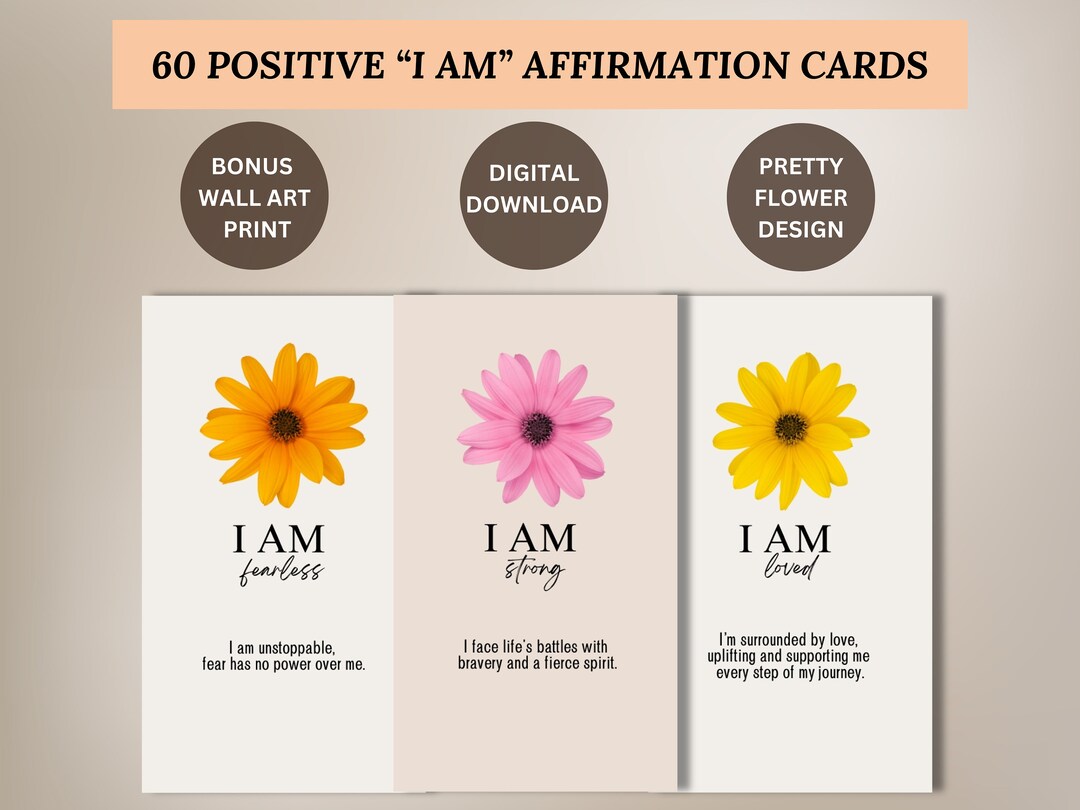 60 Positive Affirmation Cards Printable, Daily I AM Affirmations for ...