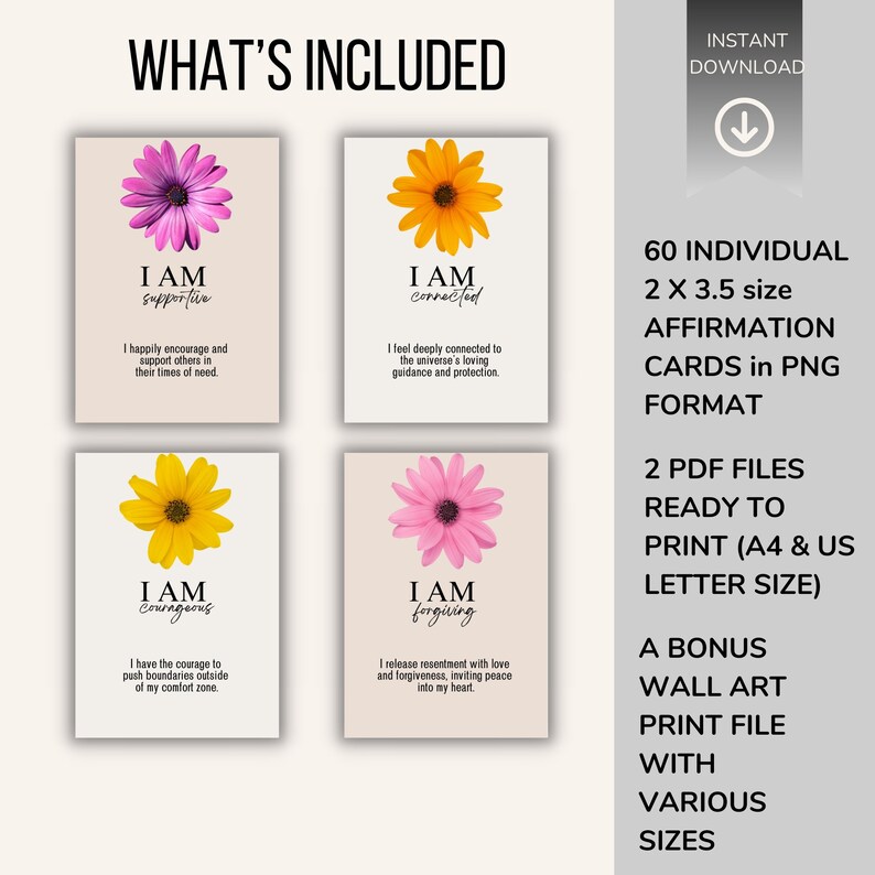 60 Positive Affirmation Cards Printable, Daily I AM Affirmations for ...