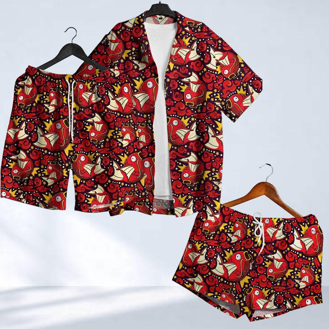 Hawaiian Outfit With Bold Red Koi Fish Pattern Trendy Summer Style ...