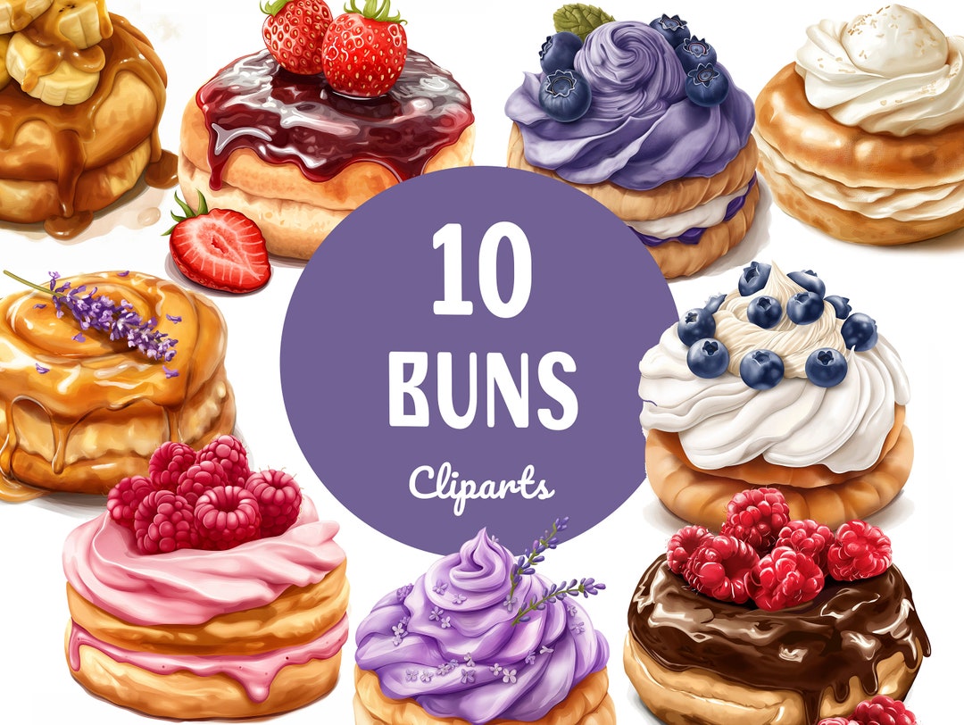 Clipart Illustrations Buns Bakery Cups, Cards, Bags Instant Download ...