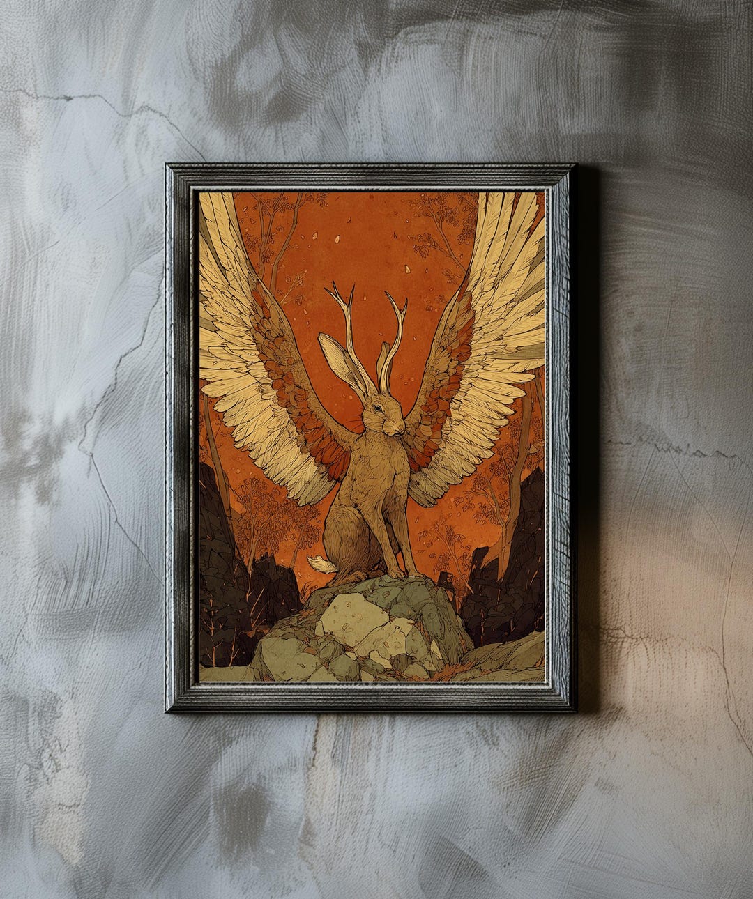 Winged Jackalope Art Print: Whimsical Cryptid Poster, Minimalist ...