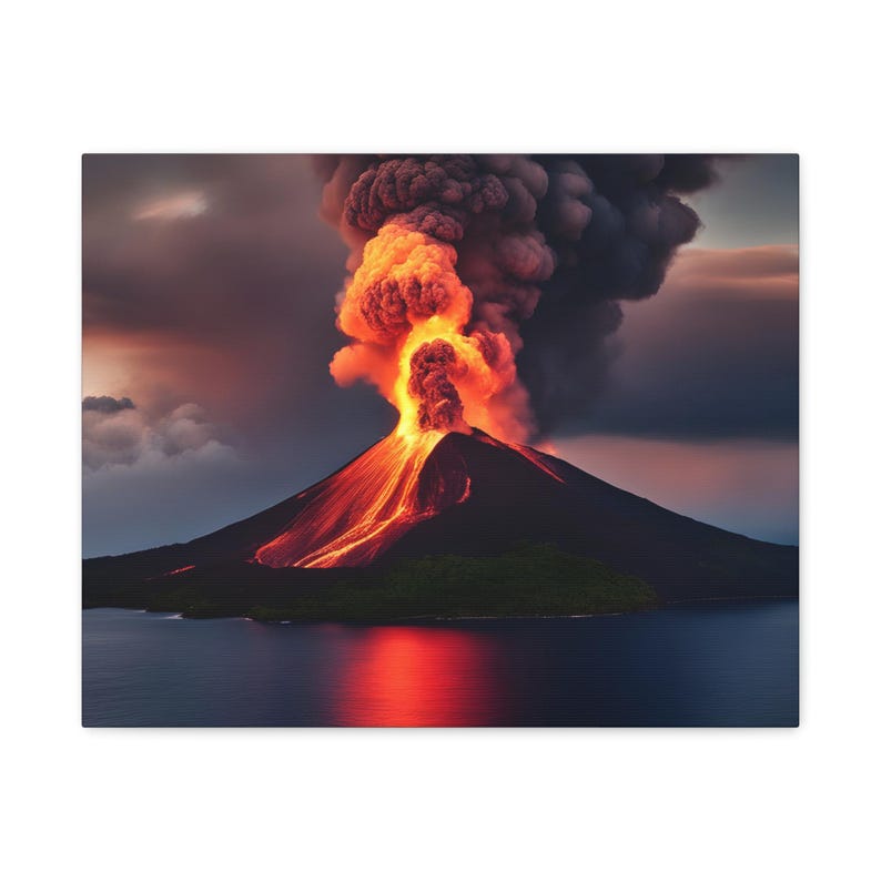 Island Volcano Eruption Matte Canvas Wall Art - Etsy