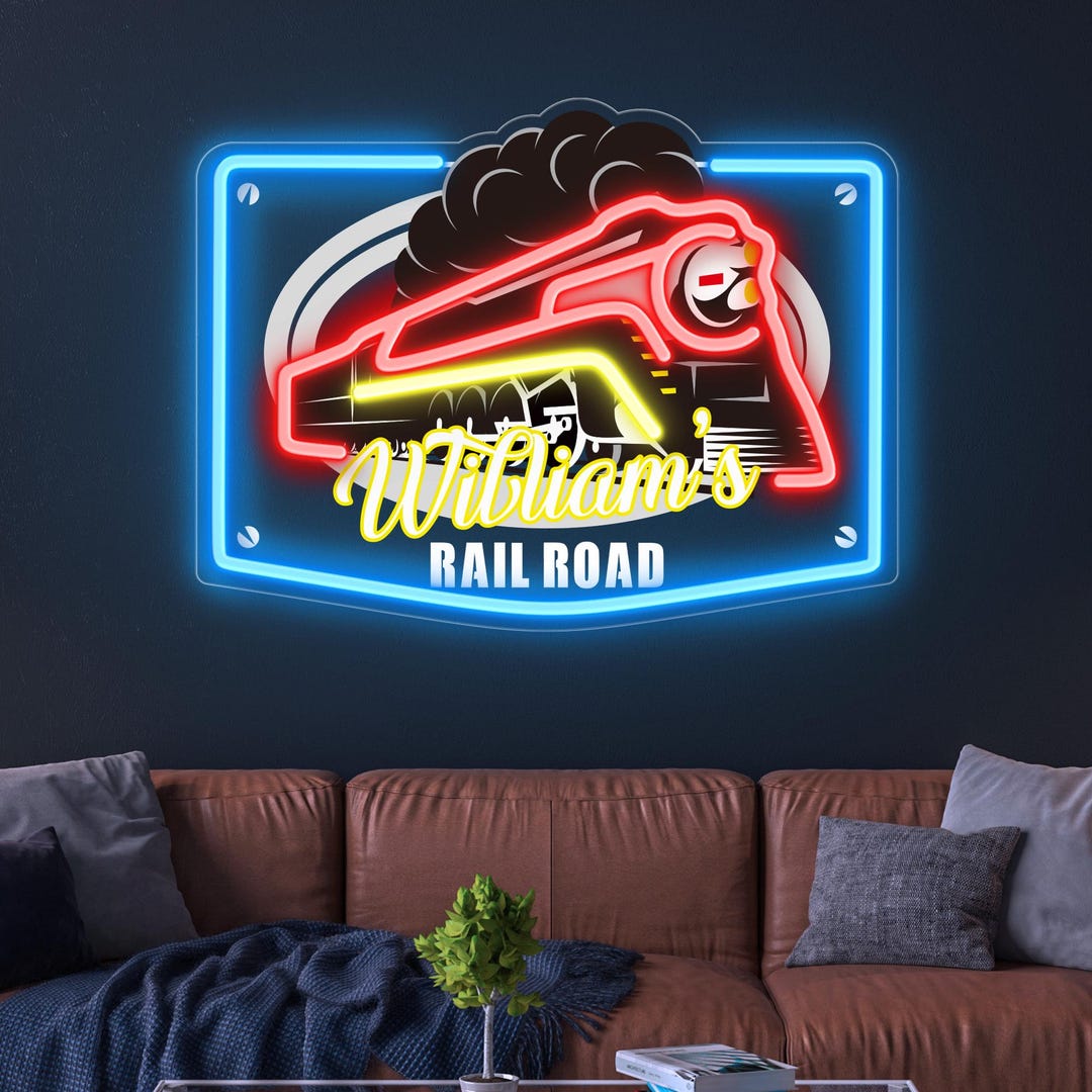Custom Railroad Neon Sign - Personalized Train LED Wall Decor for Man ...