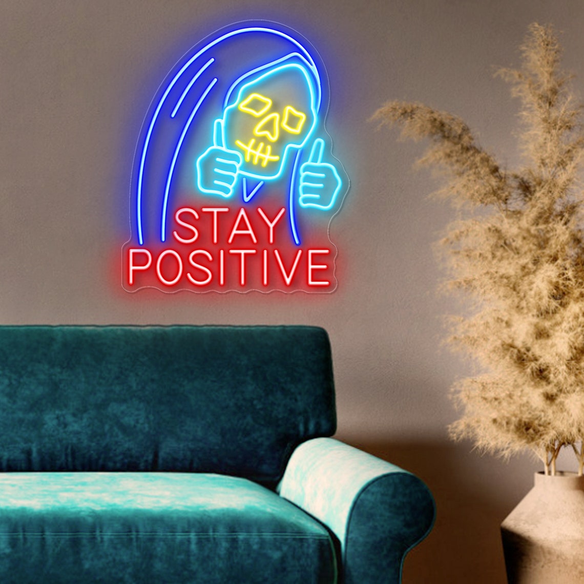 Skull Stay Positive Neon Sign,halloween Neon Sign, Led Light for ...