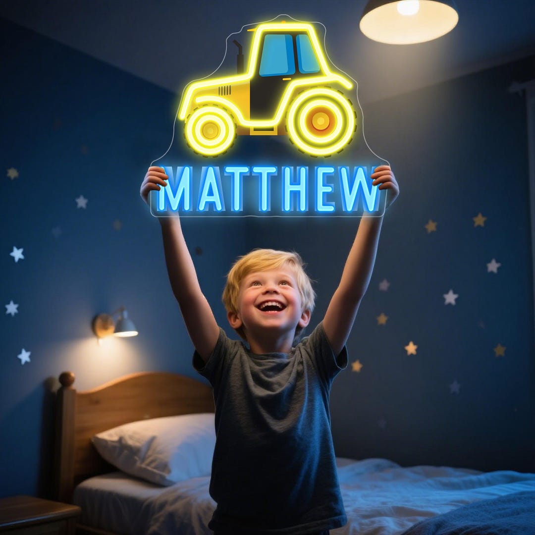 Custom Tractor Neon Sign for Kids - Dimmable LED Wall Art With Remote ...