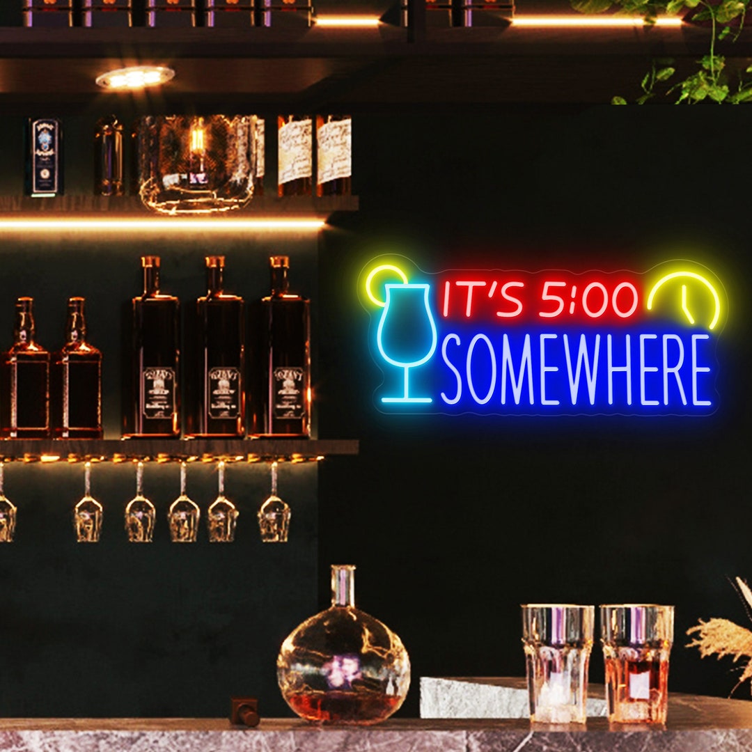 It's 5 O'clock Somewhere Neon Sign, Bar Led Sign, Parrot Neon Light ...