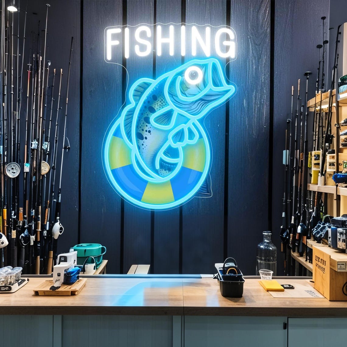 Fishing Neon Sign, Custom Fishing Shop Seafood Restaurant LED Neon ...