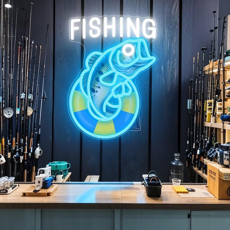Fishing Neon Sign, Custom Fishing Shop Seafood Restaurant LED Neon ...