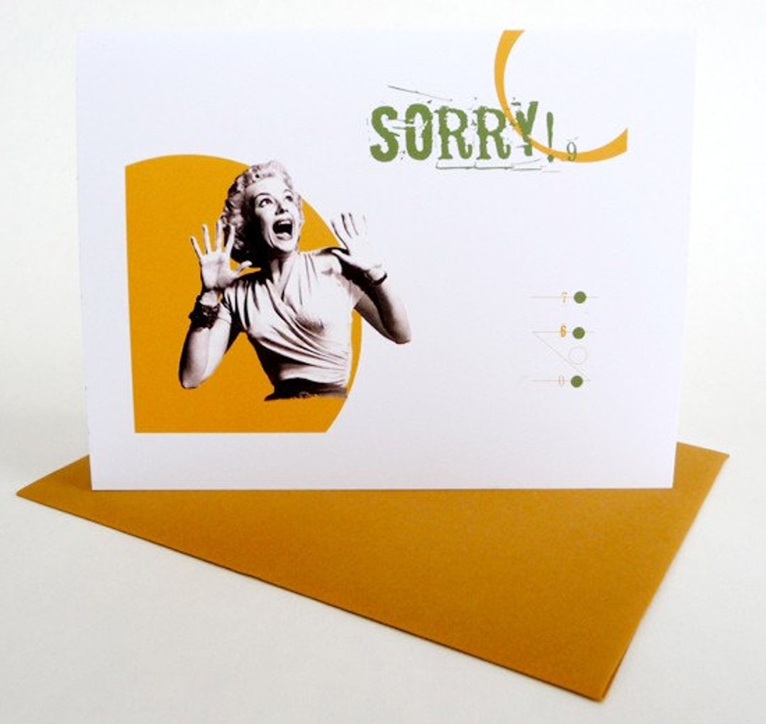 Apology Note Card: Funny Original Retro Graphics Handmade - Etsy