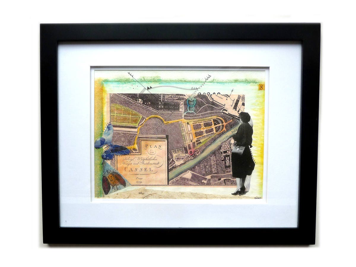 Collage Map Mixed Media Original Drawing Retro - Etsy