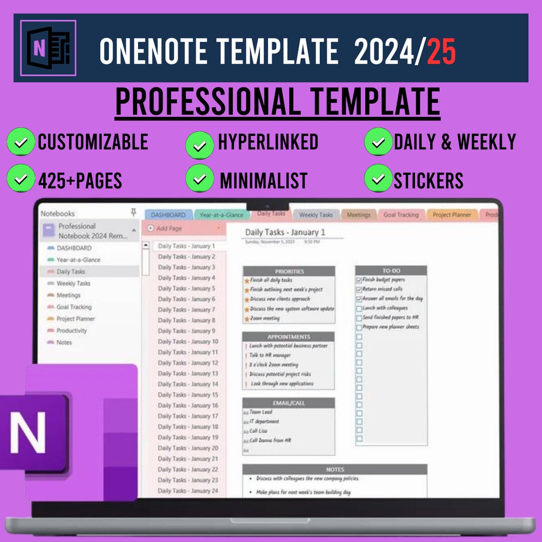 Onenote Planner 2024/25 Professional - Etsy