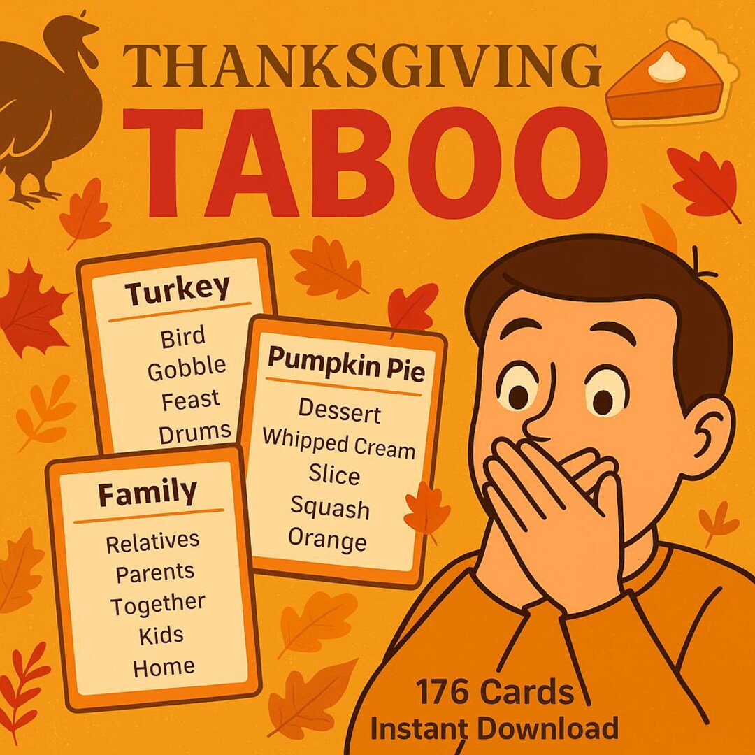 Thanksgiving Taboo Game: 176 Printable Holiday Cards Friendsgiving ...
