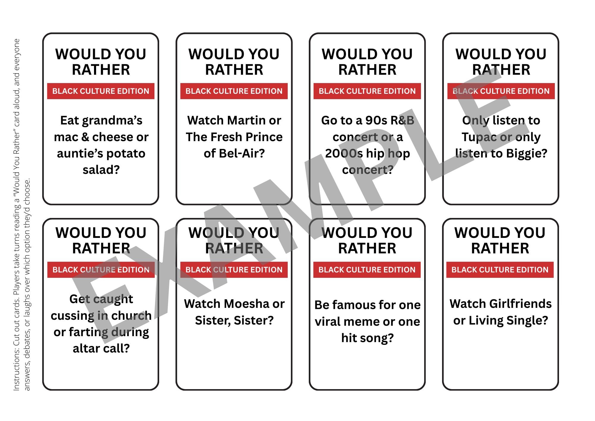 Would You Rather: Black Culture Edition – Printable Game - Etsy