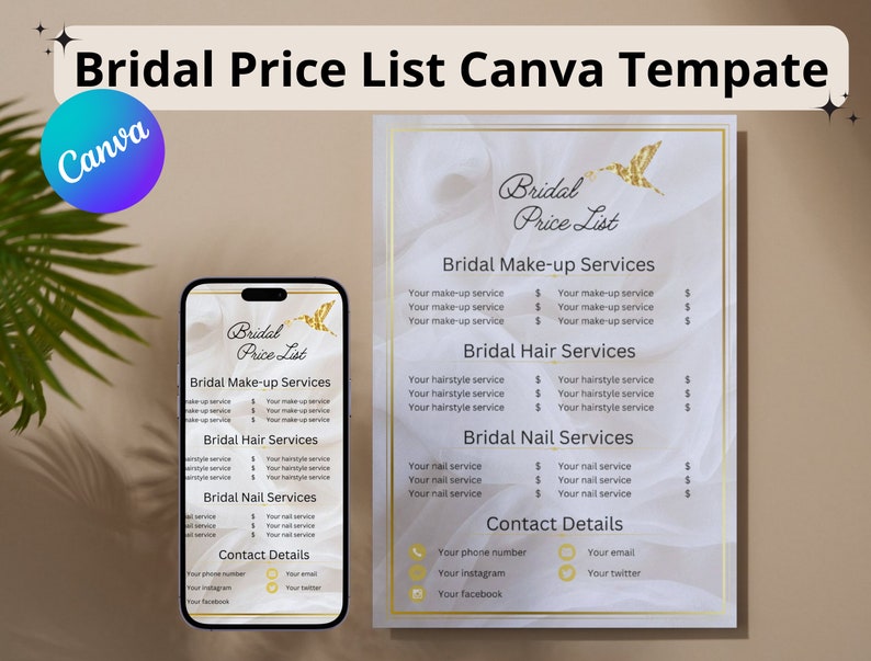 Elegant Bridal Price List Template | Customizable Wedding Services ...