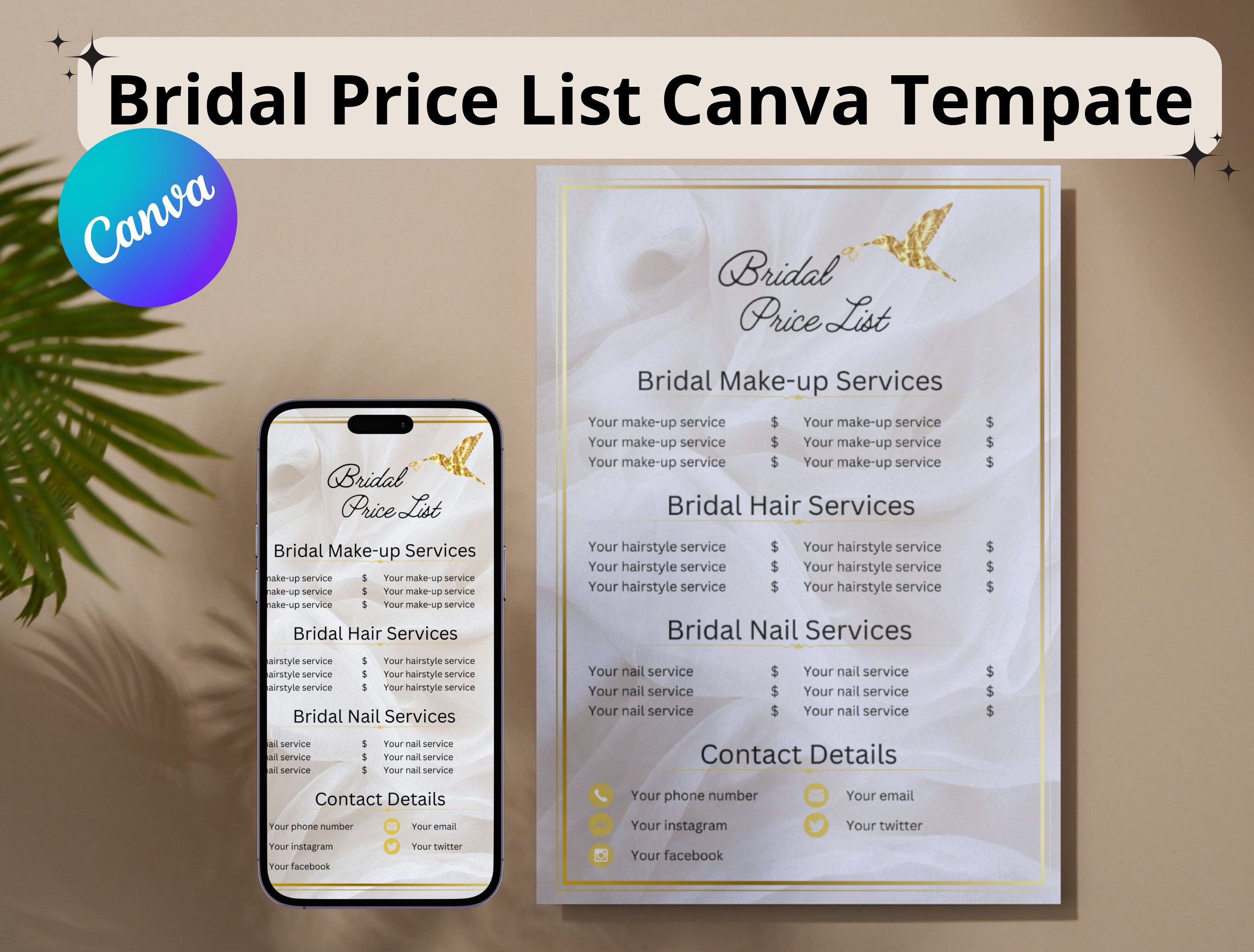 Elegant Bridal Price List Template | Customizable Wedding Services ...
