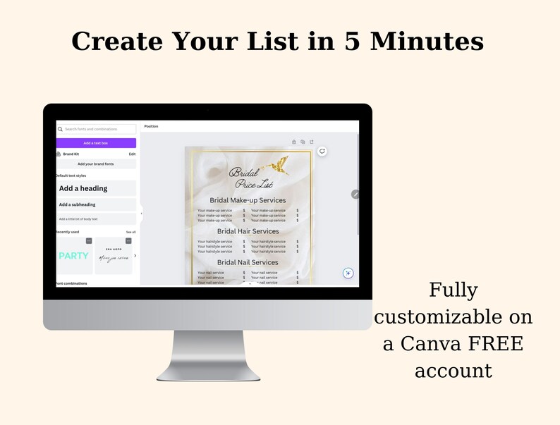 Elegant Bridal Price List Template | Customizable Wedding Services ...