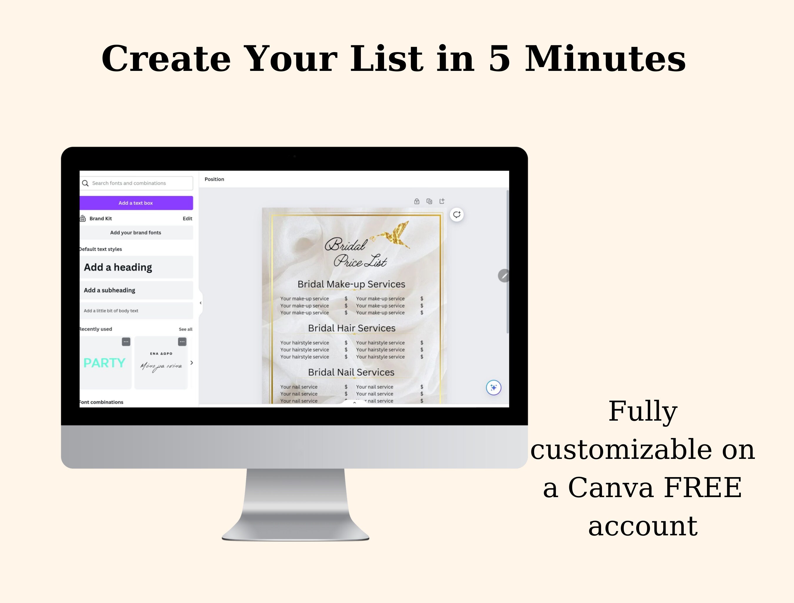 Elegant Bridal Price List Template | Customizable Wedding Services ...