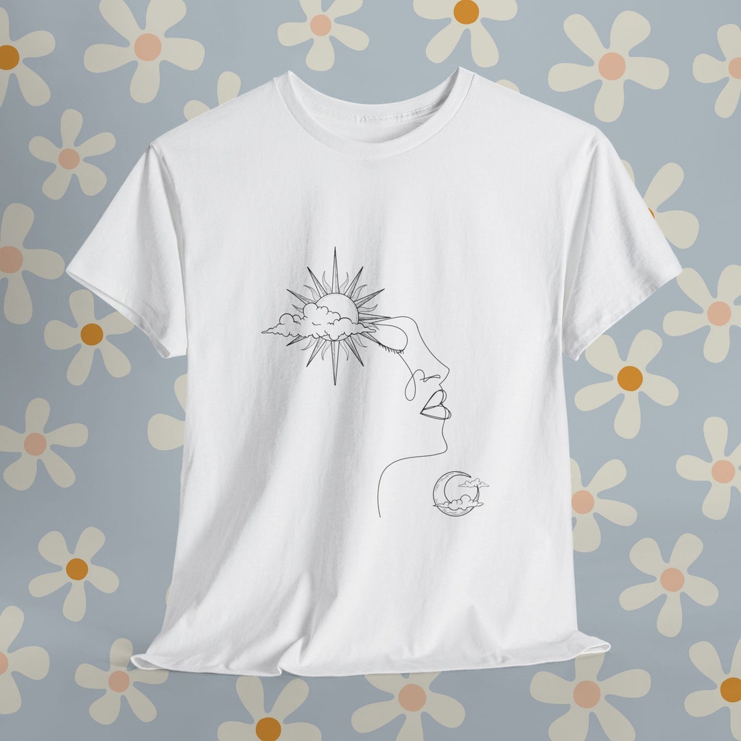 MOON AND SUN, Linear Art, Woman Face, Moon and Sun, Clouds, Abstract ...