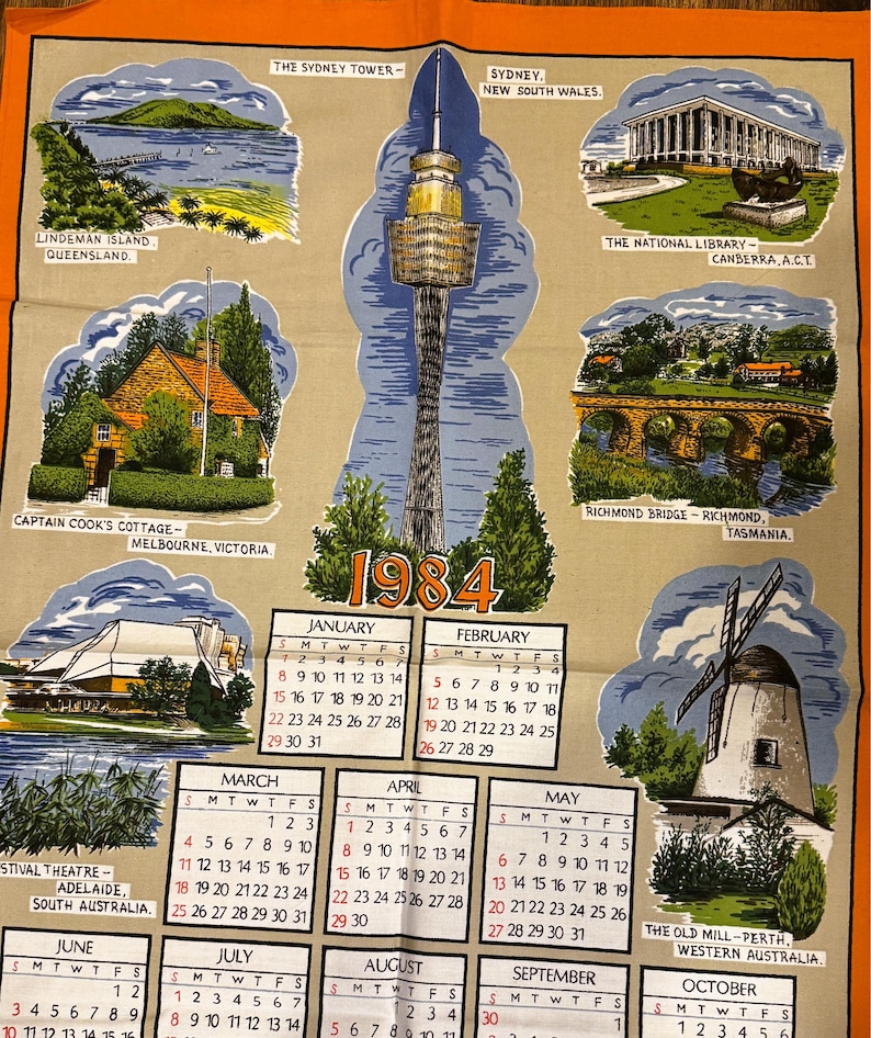 Australia 1984 Vintage Calendar Souvenir Tea Towel Cotton - Etsy
