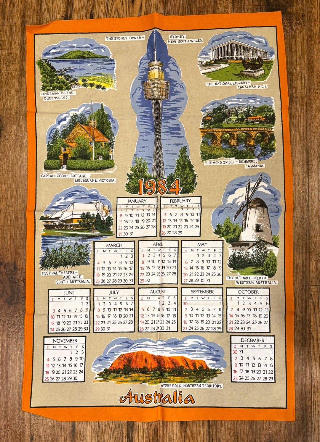 Australia 1984 Vintage Calendar Souvenir Tea Towel Cotton - Etsy