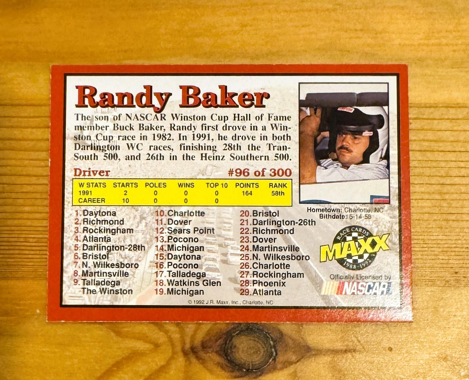 1992 Maxx Trading Card #96 Randy Baker NASCAR Free Shipping - Etsy