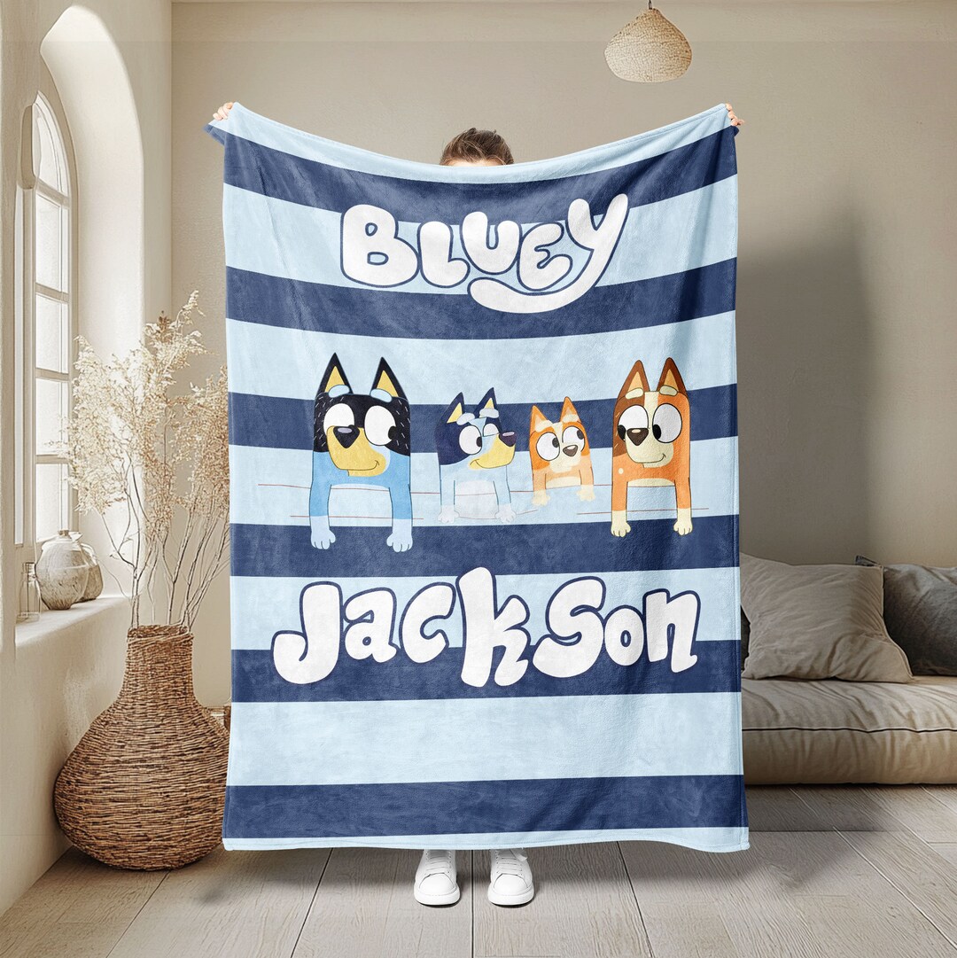 Personalized Bluey Blanket, Bluey Family Soft Cozy Sherpa Fleece Throw ...