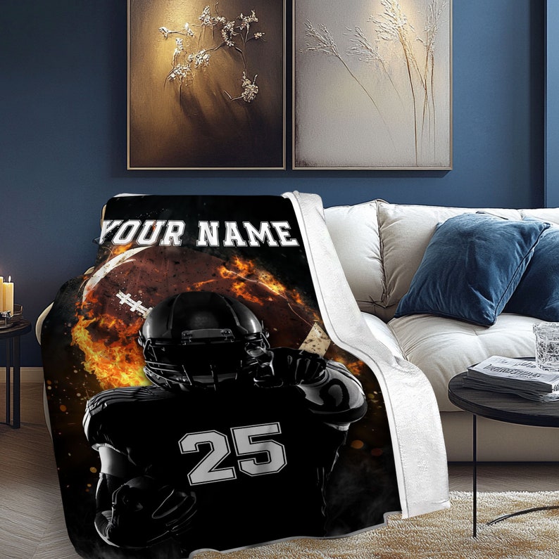 Personalized Football Blanket, Custom Name Number Soft Cozy Sherpa ...