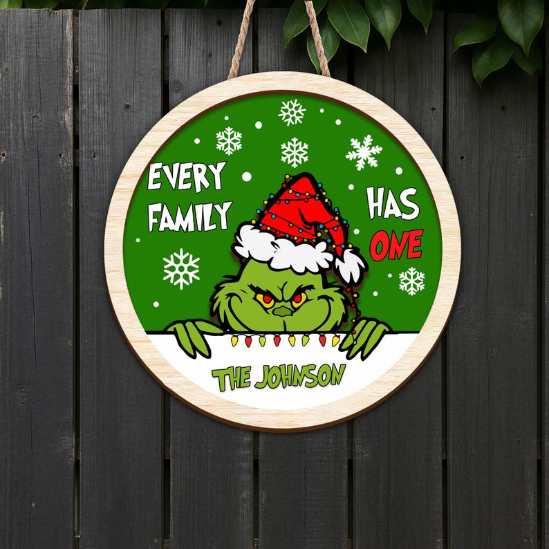 Personalized Grinch Door Sign, Custom Family Name Wooden Sign, Grinch ...