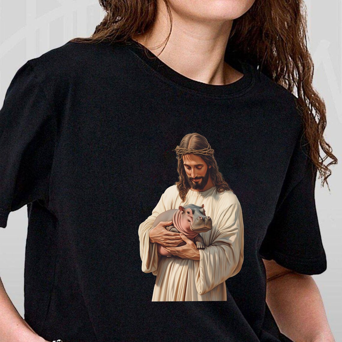 Jesus Moo Deng Shirt, Jesus Loves Moo Deng Bouncy Pig Cute Baby Hippo ...