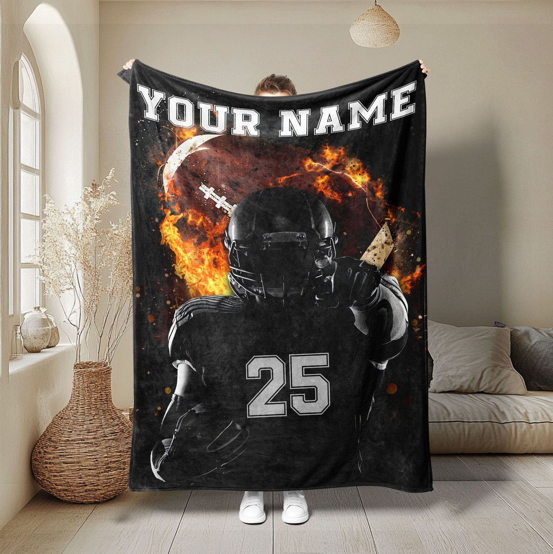 Personalized Football Blanket, Custom Name Number Soft Cozy Sherpa ...