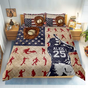 Personalized Baseball Quilt Set, Baseball Quilt Blanket & Pillowcases ...