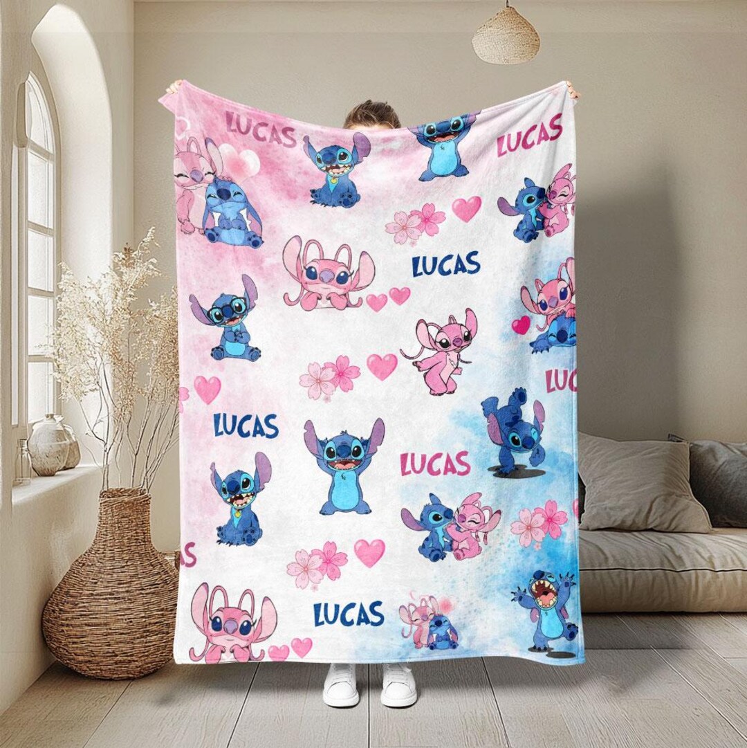 Personalized Name Stich Blanket, Stich & Angel Newborn Blanket Gift ...
