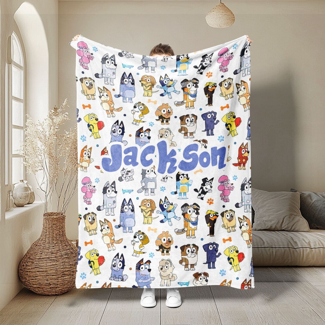 Personalized Bluey Blanket, Bluey Family Soft Cozy Sherpa Fleece Throw ...