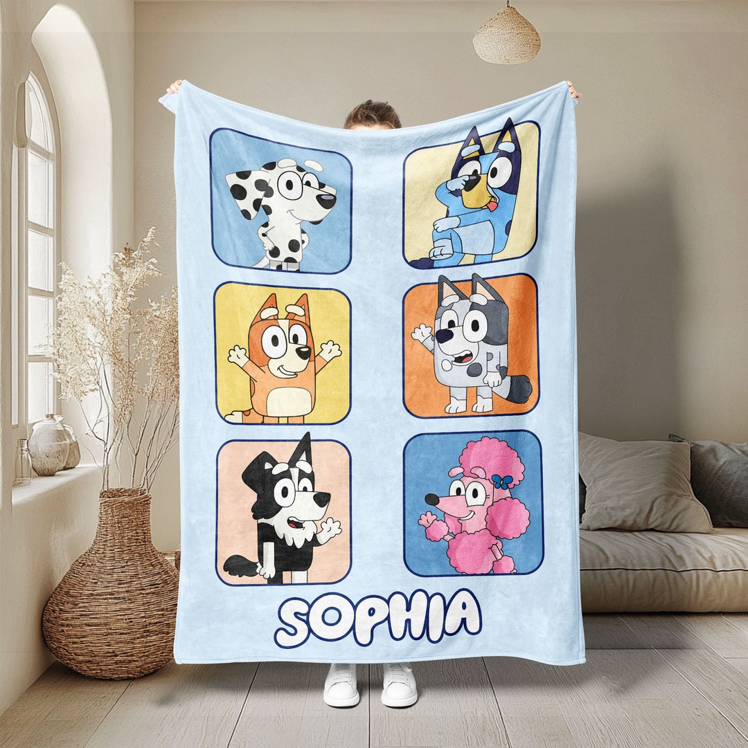 Personalized Bluey Blanket, Bluey Family Soft Cozy Sherpa Fleece Throw ...